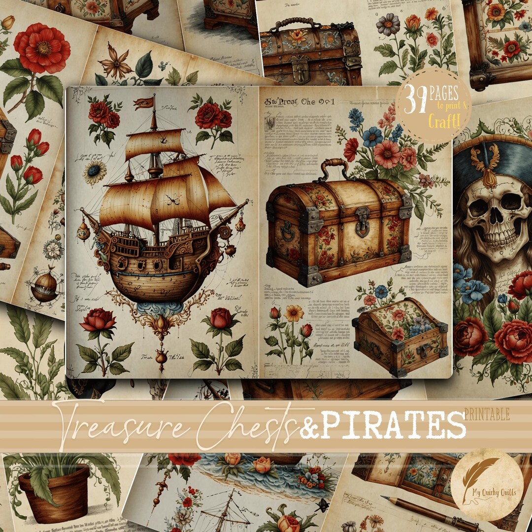 Printable Treasure Chests & Pirates Junk Journal Pages | Vintage ...