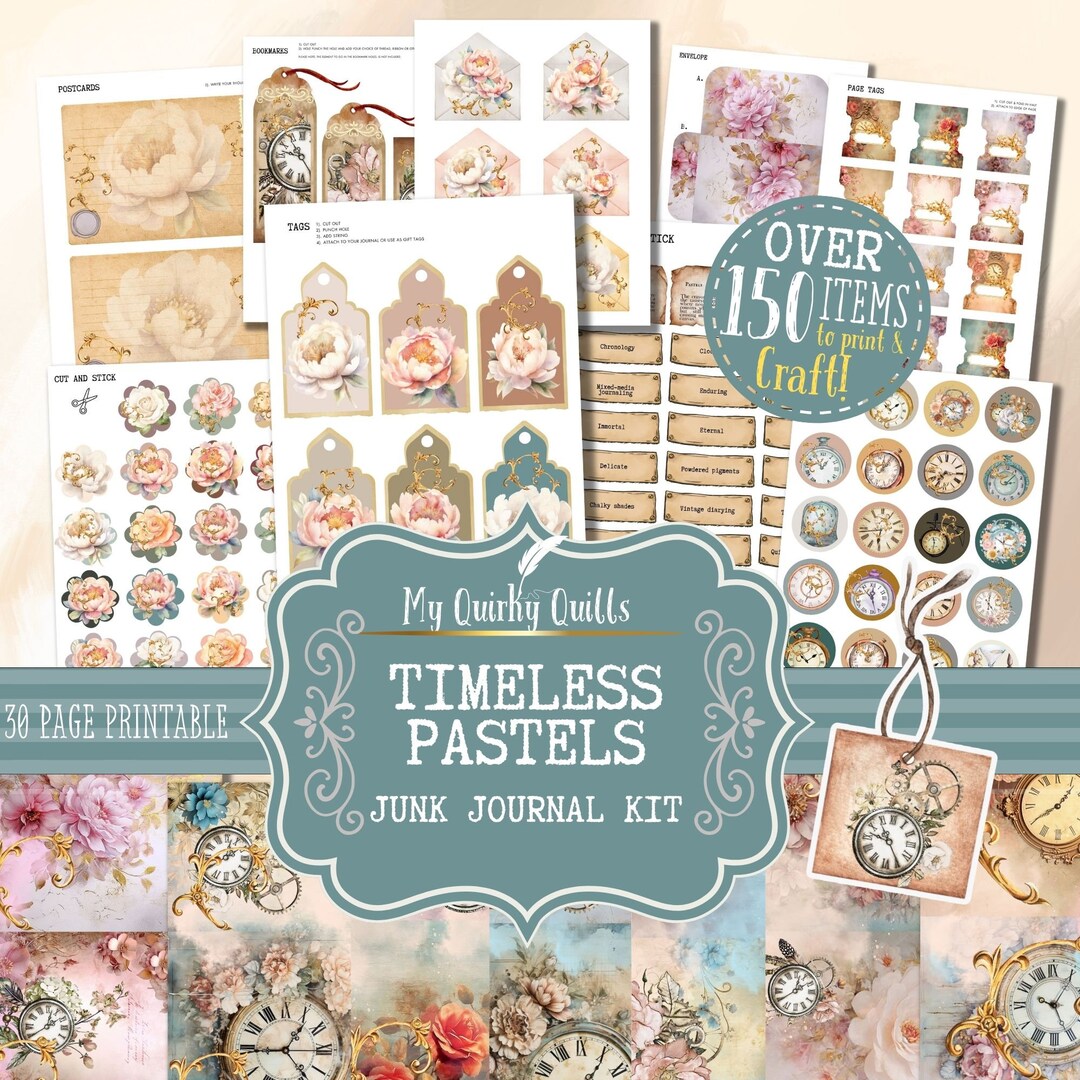 Pastels Junk Journal Kit Digital Download Printable Ephemera | Floral ...