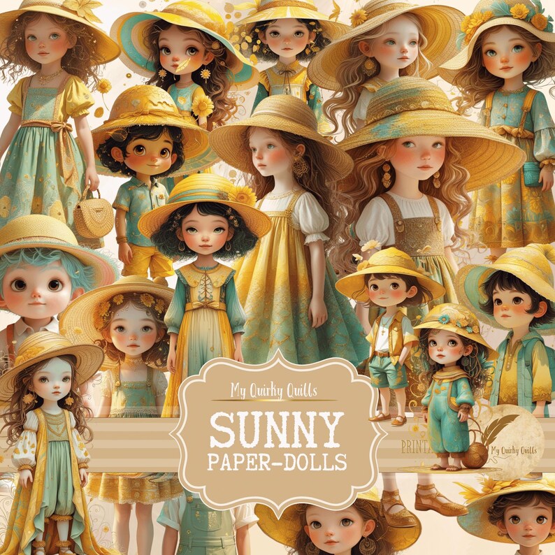 Summer Paper Doll Fussy Cuts, Digital Ephemera, Whimsical Printable ...