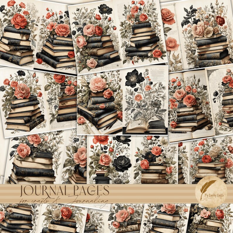 Raven Black Gothic Printable Floral Junk Journal Pages | Vintage Flower ...