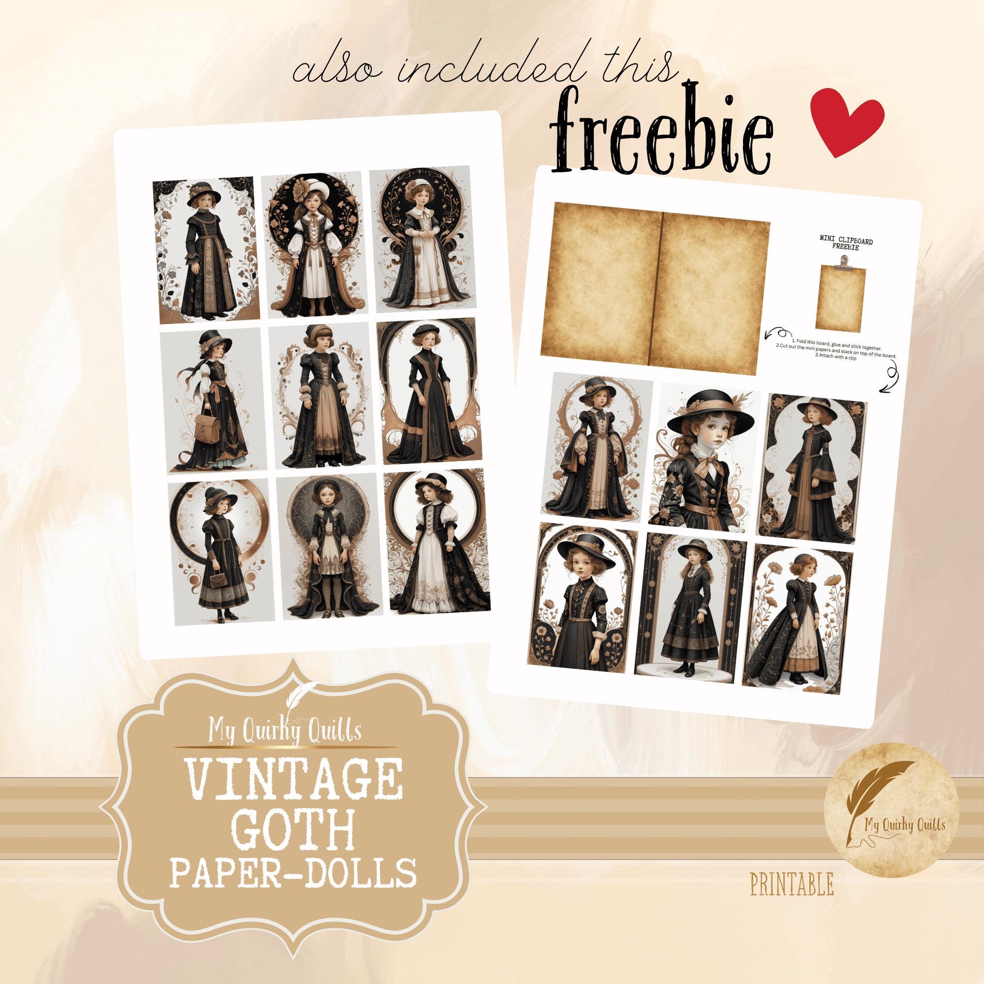 Vintage Gothic Paper Doll Fussy Cuts, Digital Ephemera, Whimsical ...