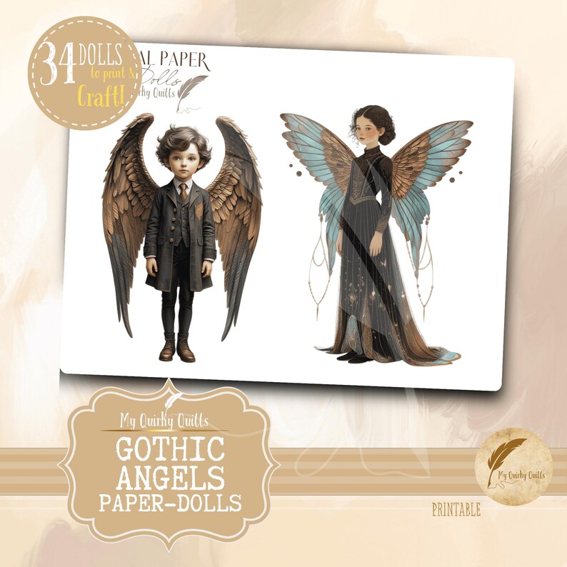Gothic Angel Paper Doll Fussy Cuts, Digital Ephemera, Whimsical ...