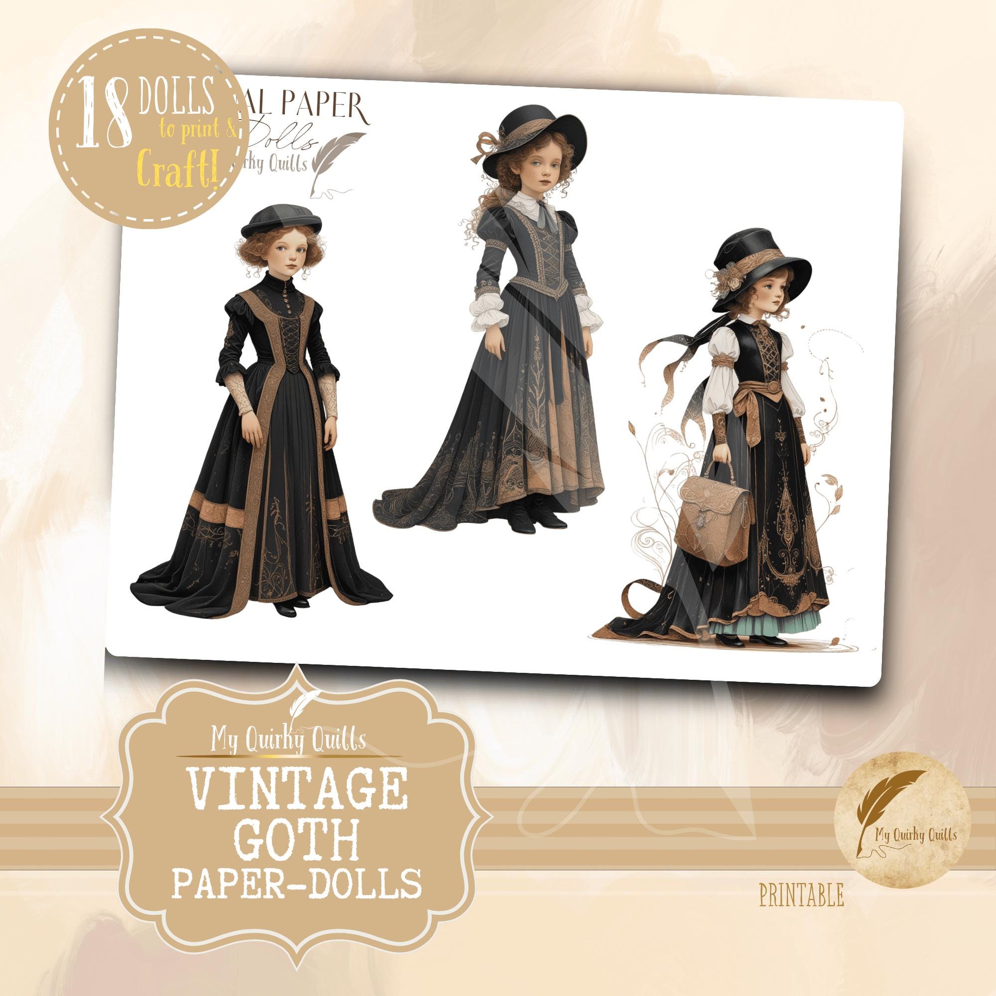Vintage Gothic Paper Doll Fussy Cuts, Digital Ephemera, Whimsical ...