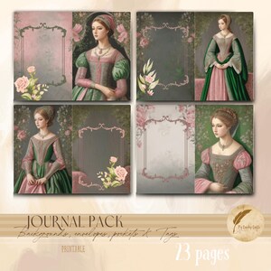 Printable Medieval Scrapbook Ephemera | Pink Green Vintage Junk Journal ...