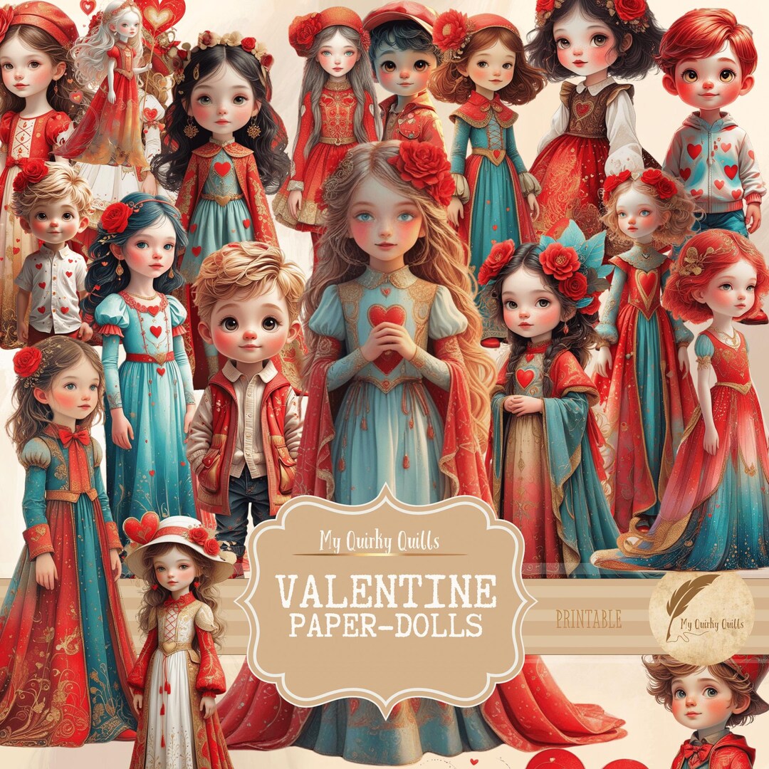 Valentine Paper Doll Fussy Cuts, Digital Ephemera, Whimsical Junk ...
