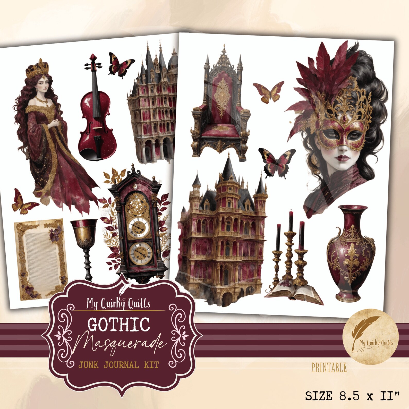 Gothic Masquerade Junk Journal Kit | Dark Romantic Fairy Tale Ephemera ...