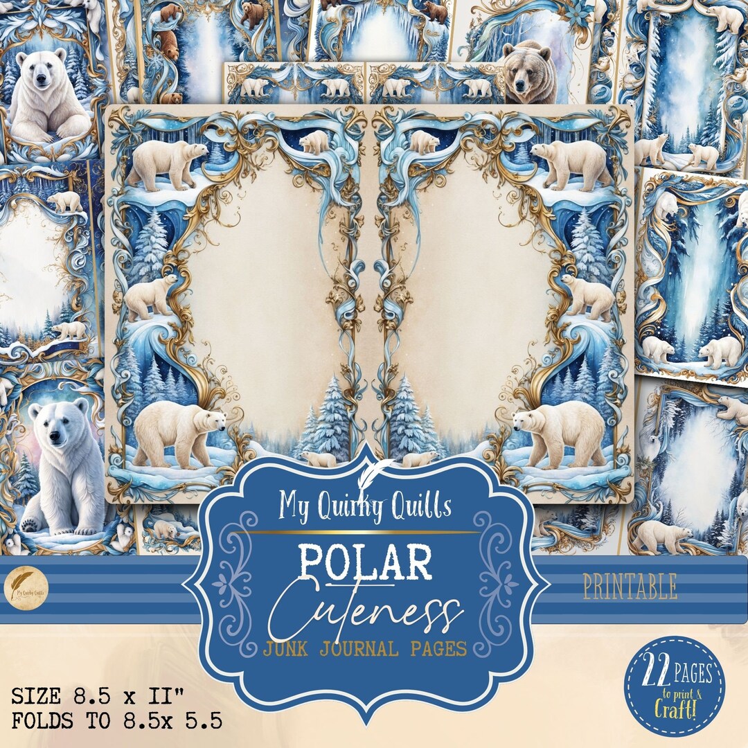 Winter Polar Bear Themed Border Writing Paper, Junk Journal Stationery ...