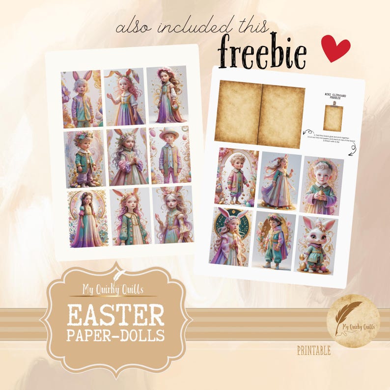 Easter Paper Doll Fussy Cuts, Digital Ephemera, Whimsical Printable ...