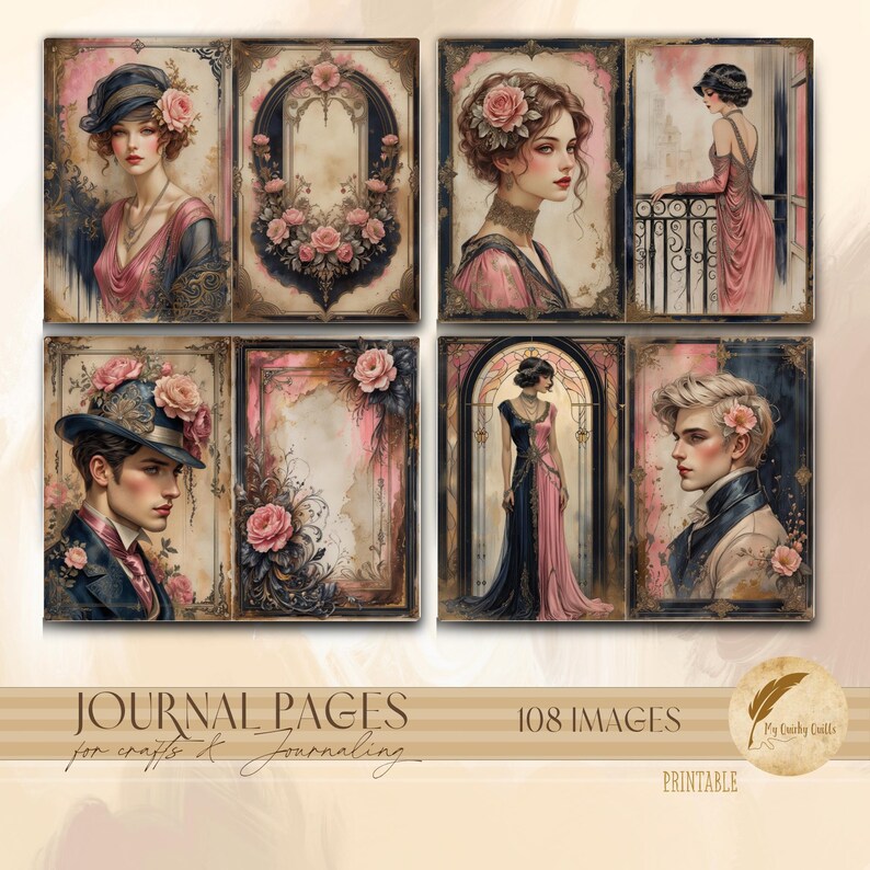 Blush Art Deco Printable Junk Journal Half Pages | Vintage Glam ...