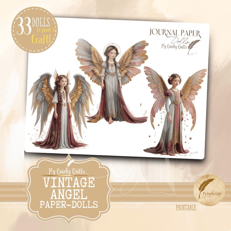 Vintage Angel Paper Doll Fussy Cuts, Digital Ephemera, Whimsical ...