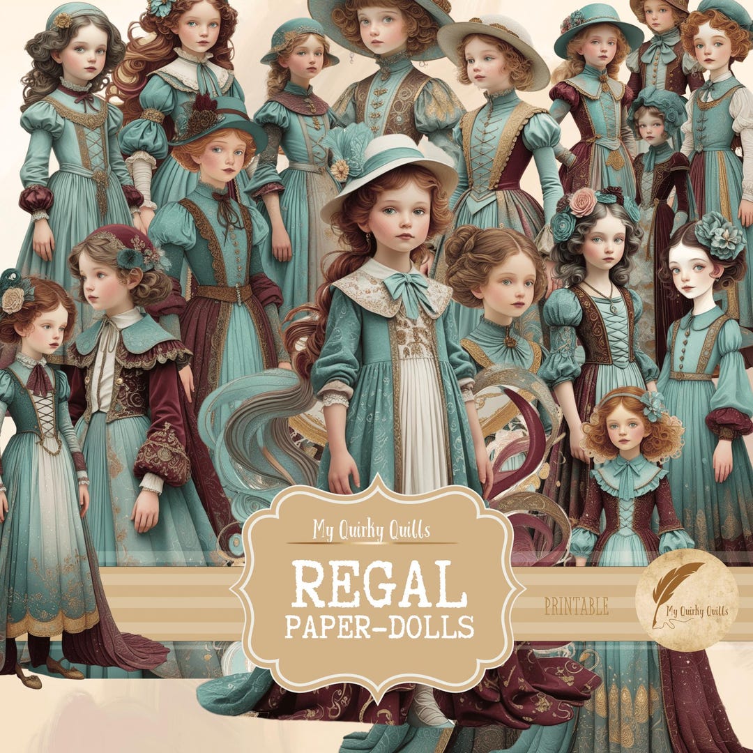 Regal Paper Doll Fussy Cuts, Digital Ephemera, Whimsical Printable ...