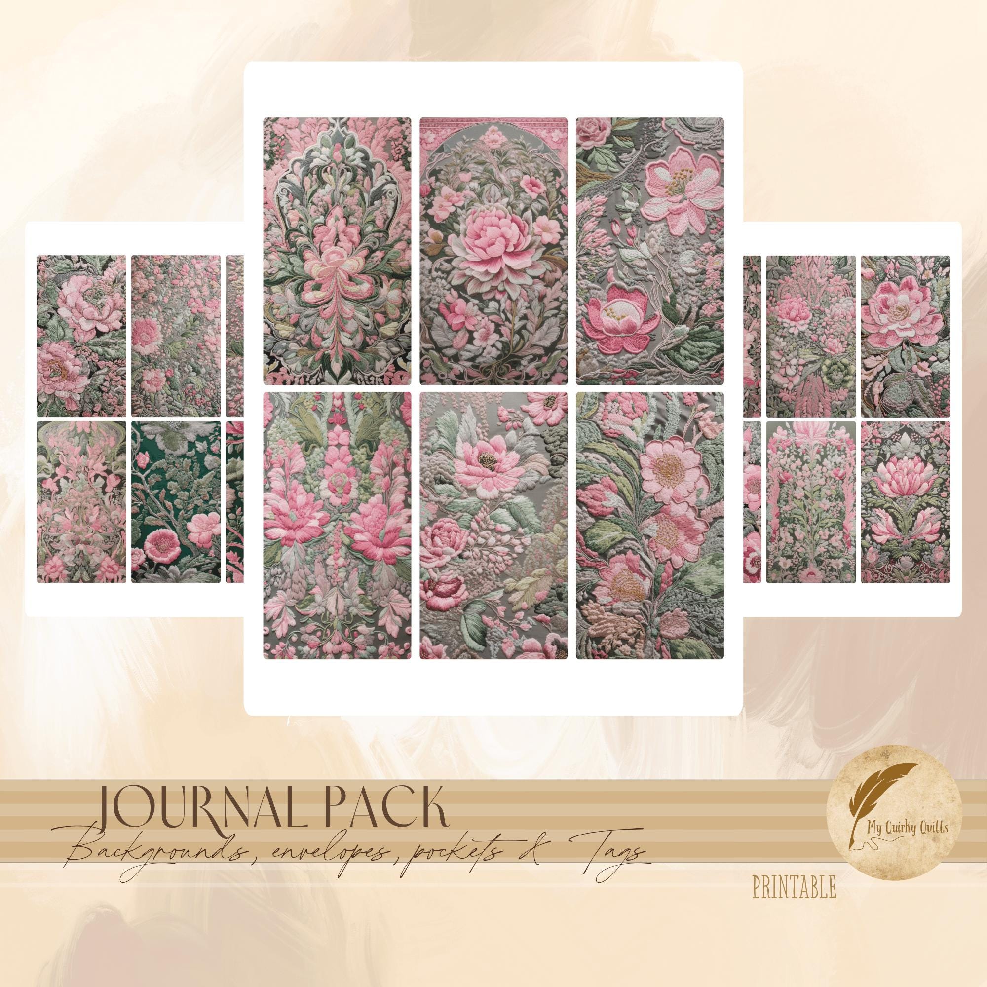Printable Medieval Scrapbook Ephemera | Pink Green Vintage Junk Journal ...