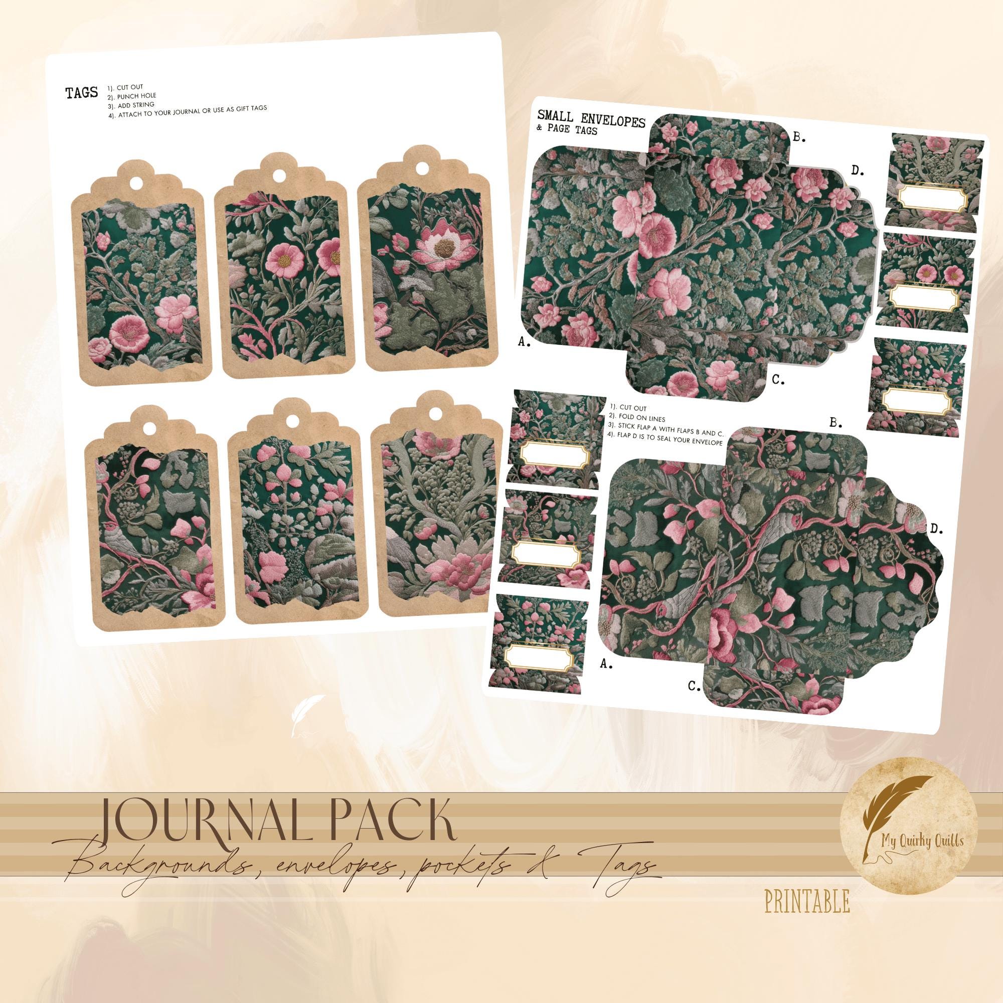Printable Medieval Scrapbook Ephemera | Pink Green Vintage Junk Journal ...