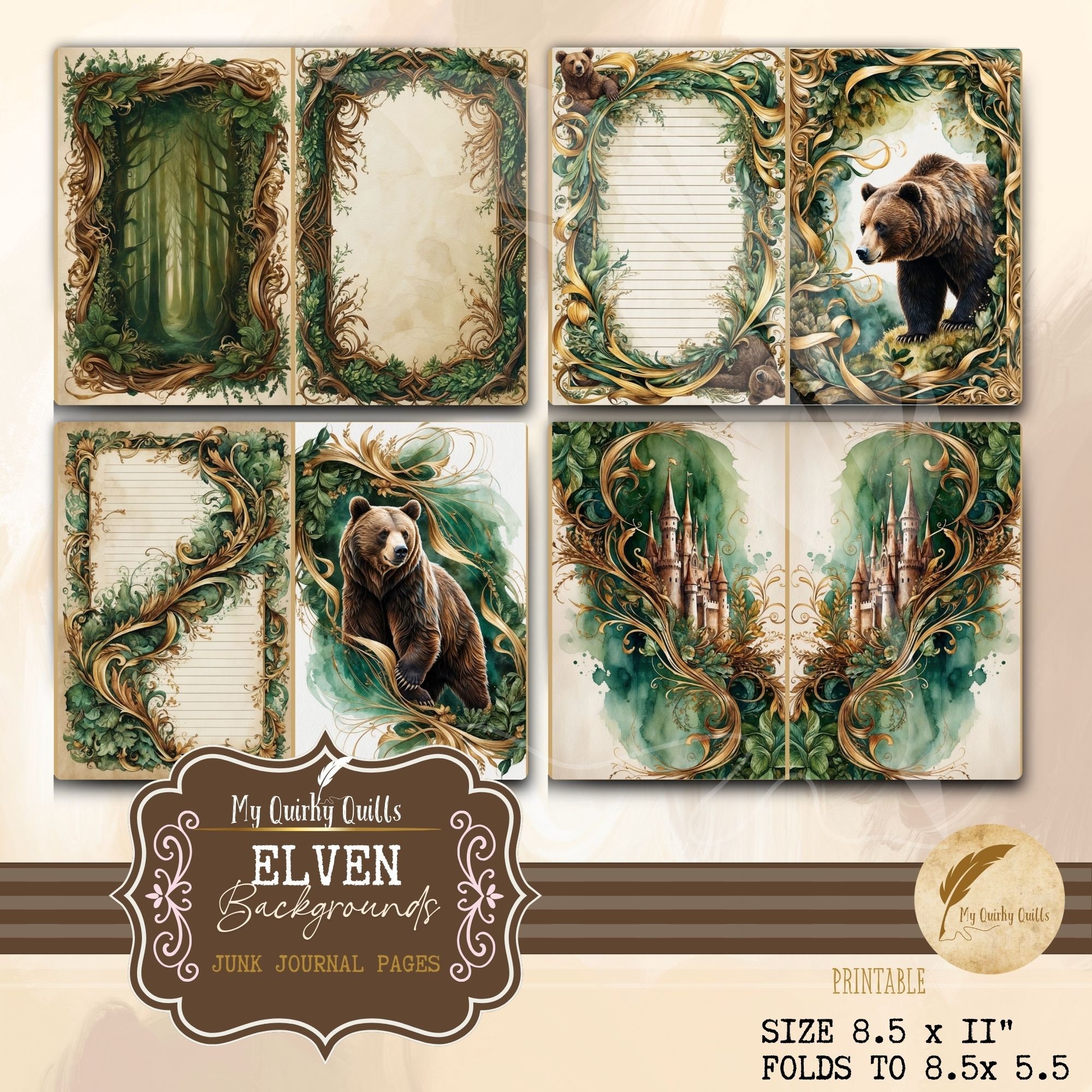 Elven Forest Fantasy Themed Border Writing Paper, Junk Journal ...