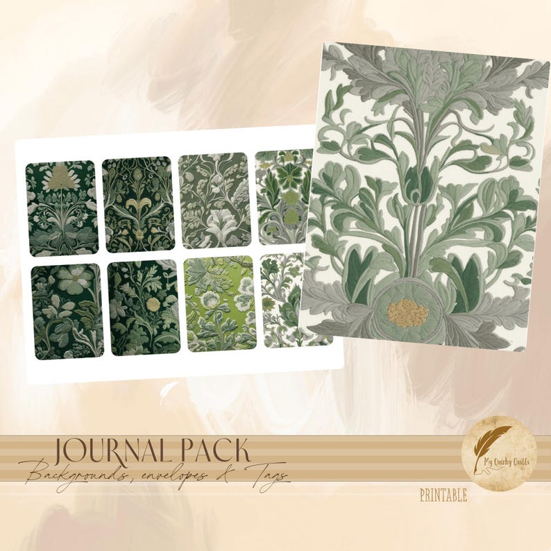 Printable Green Medieval Scrapbook Kit | Embroidery-inspired | Tags ...