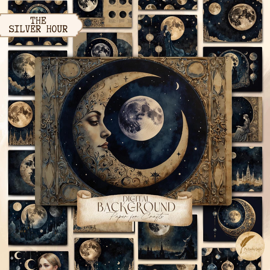 Moon Scrapbook Printable Paper | Fantasy Witch Moon Scenes | Gothic ...