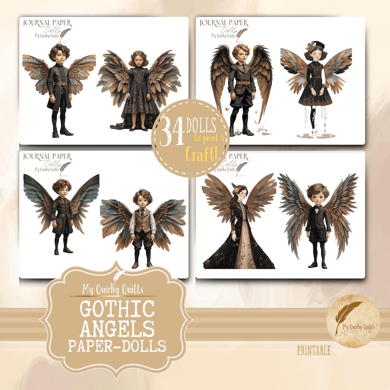 Gothic Angel Paper Doll Fussy Cuts, Digital Ephemera, Whimsical ...