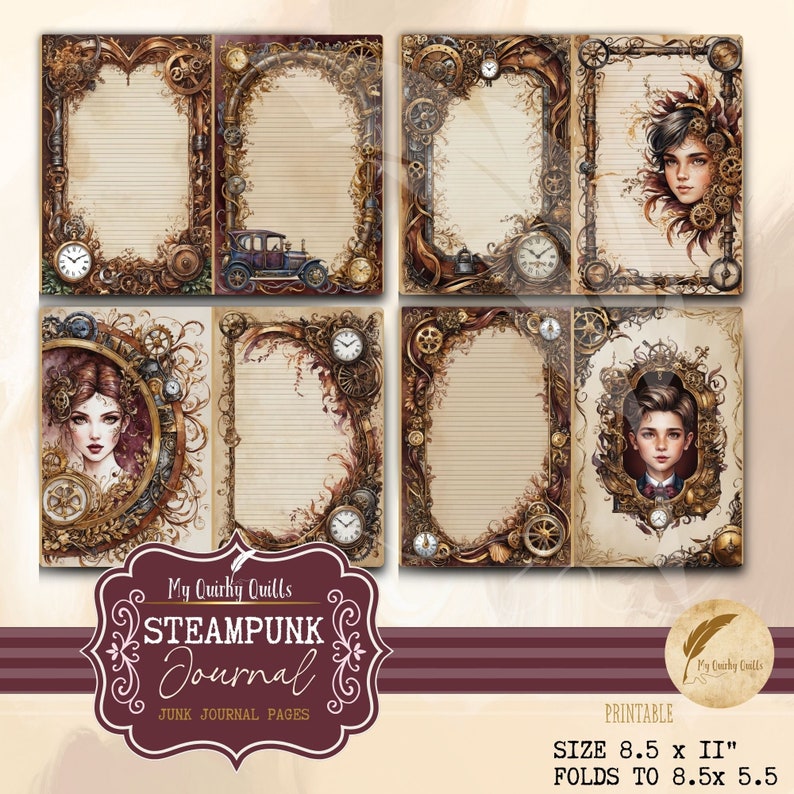 Steampunk Themed Border Writing Paper, Junk Journal Stationery ...