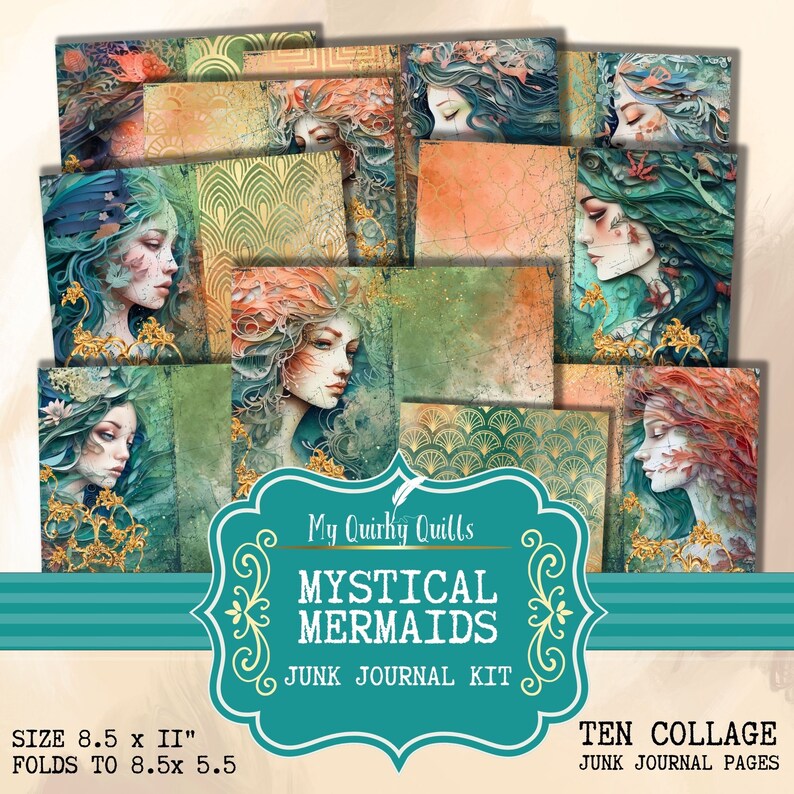 Mermaid Junk Journal Kit Printable Scrapbooking | Digital Download Junk ...