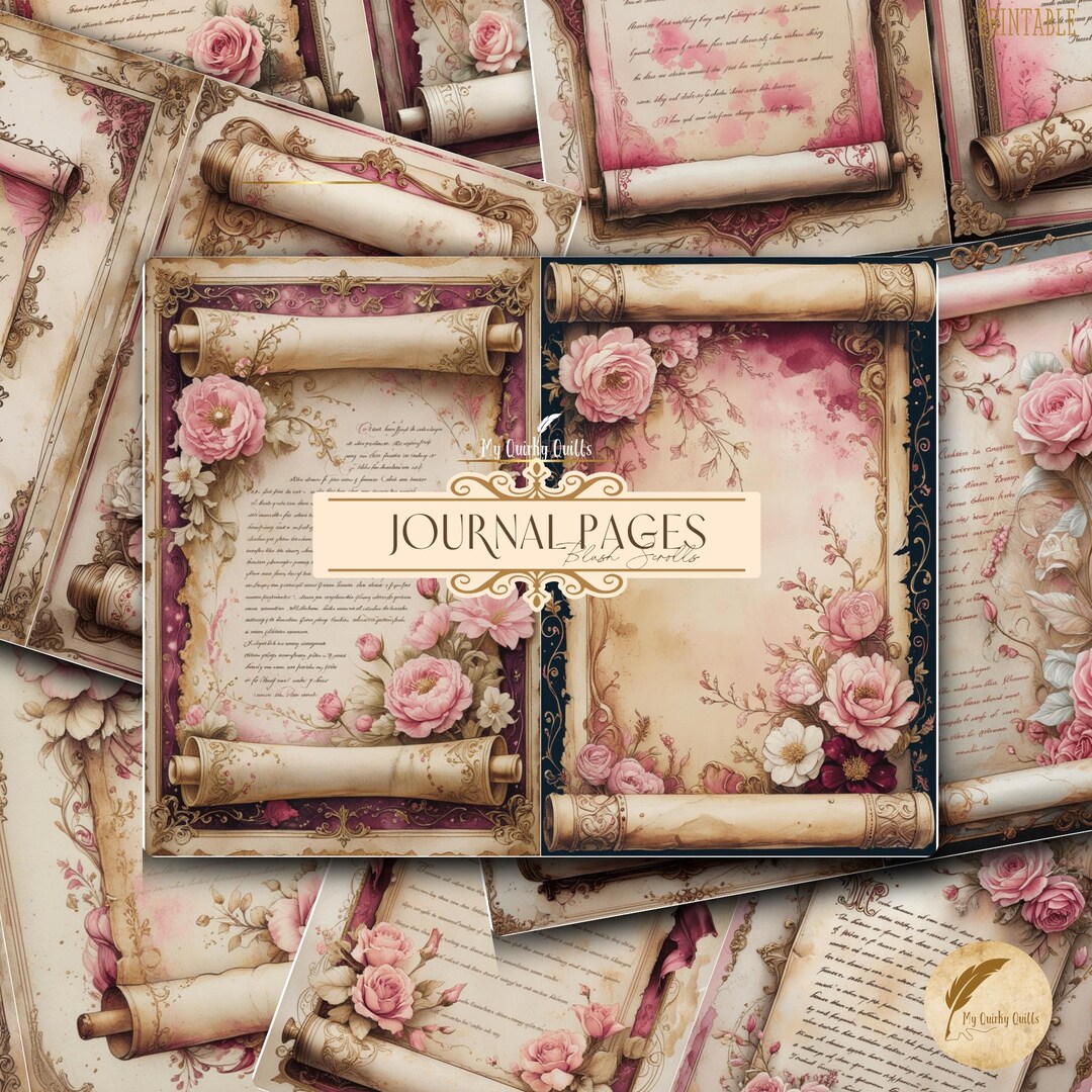 Pink Botanical Scroll Junk Journal Pages | Vintage Printable ...