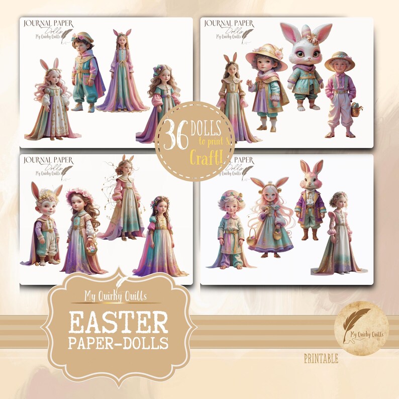 Easter Paper Doll Fussy Cuts, Digital Ephemera, Whimsical Printable ...