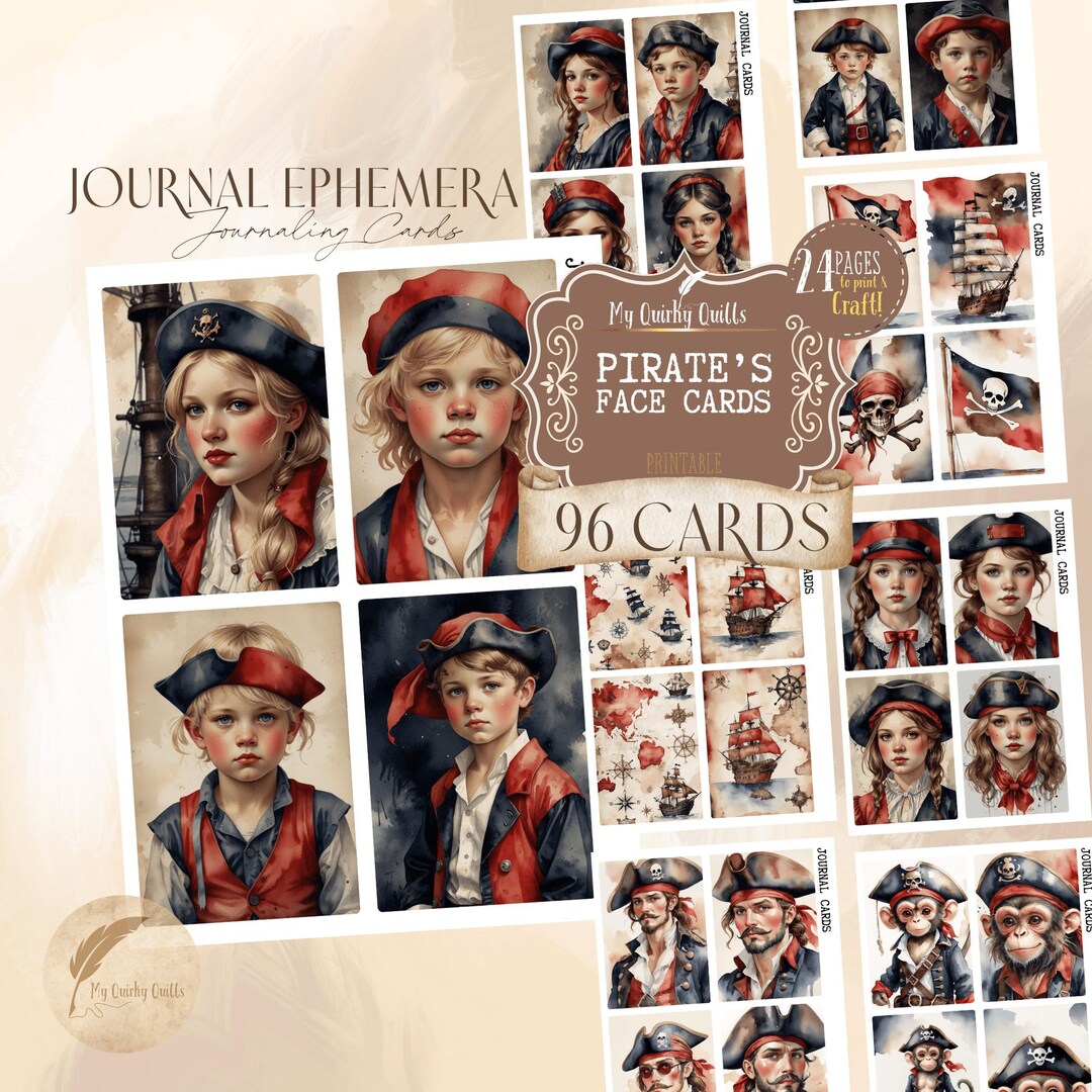 Pirate Faces Junk Journal Printable | Vintage Buccaneer Ephemera Cards ...