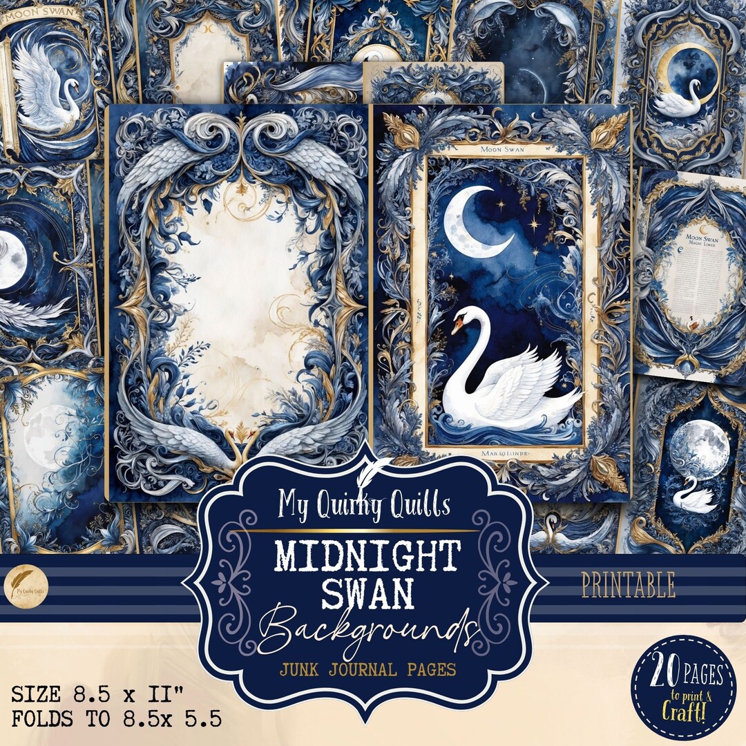 Midnight Swan Themed Border Writing Paper, Junk Journal Stationery ...