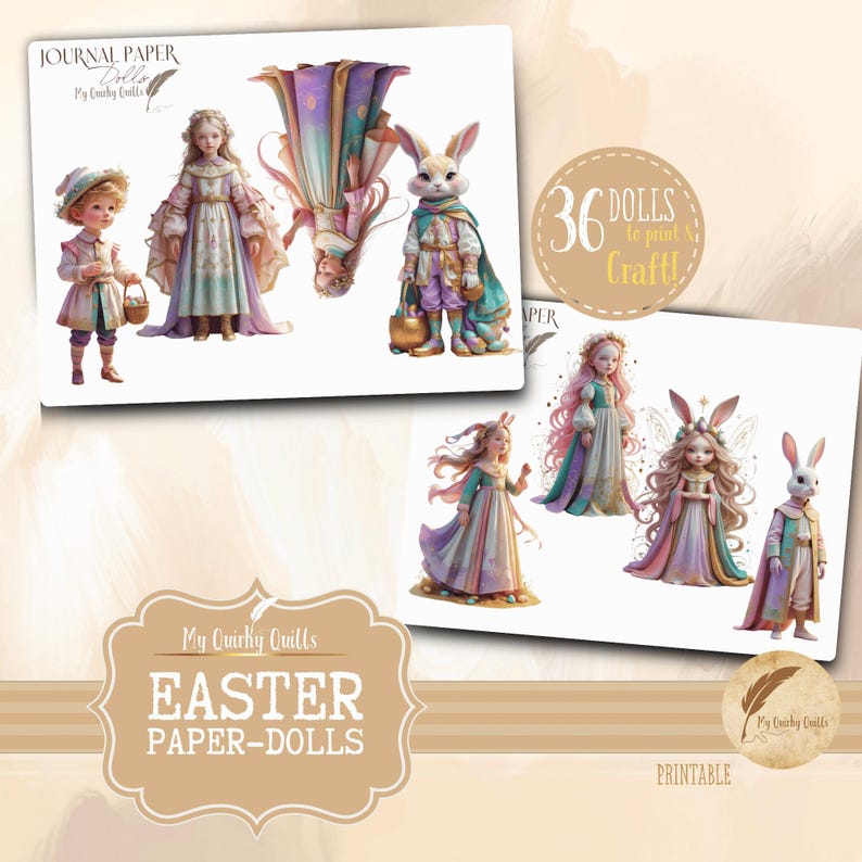Easter Paper Doll Fussy Cuts, Digital Ephemera, Whimsical Printable ...