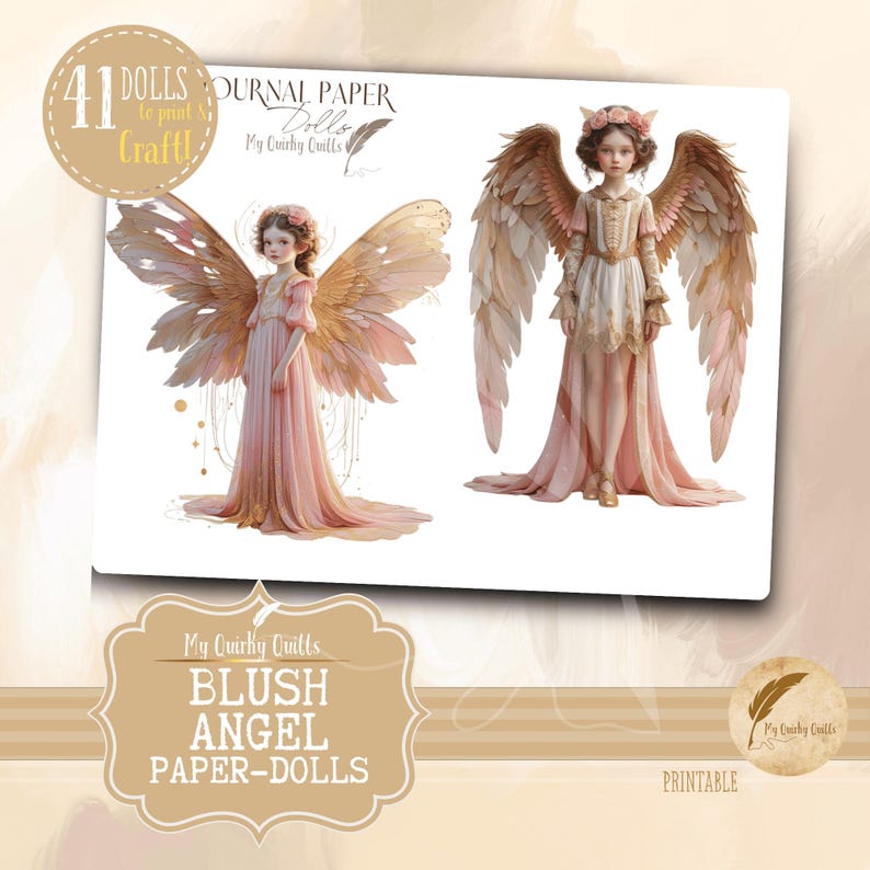 Pink Angel Paper Doll Art Fussy Cuts Gift, Digital Ephemera, Whimsical ...