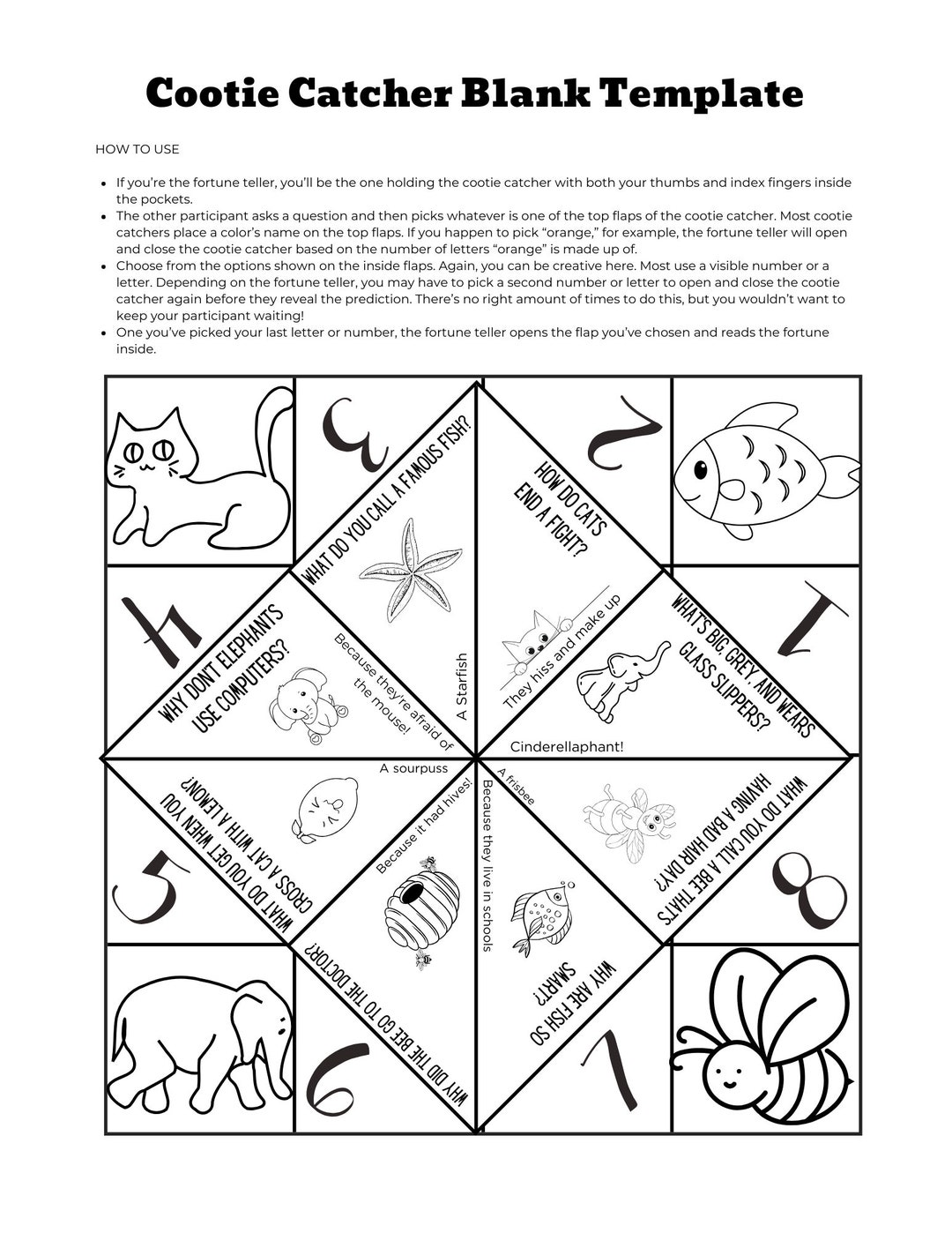 Color and Laugh Fortune Teller / Cootie Catcher for Kids - Etsy