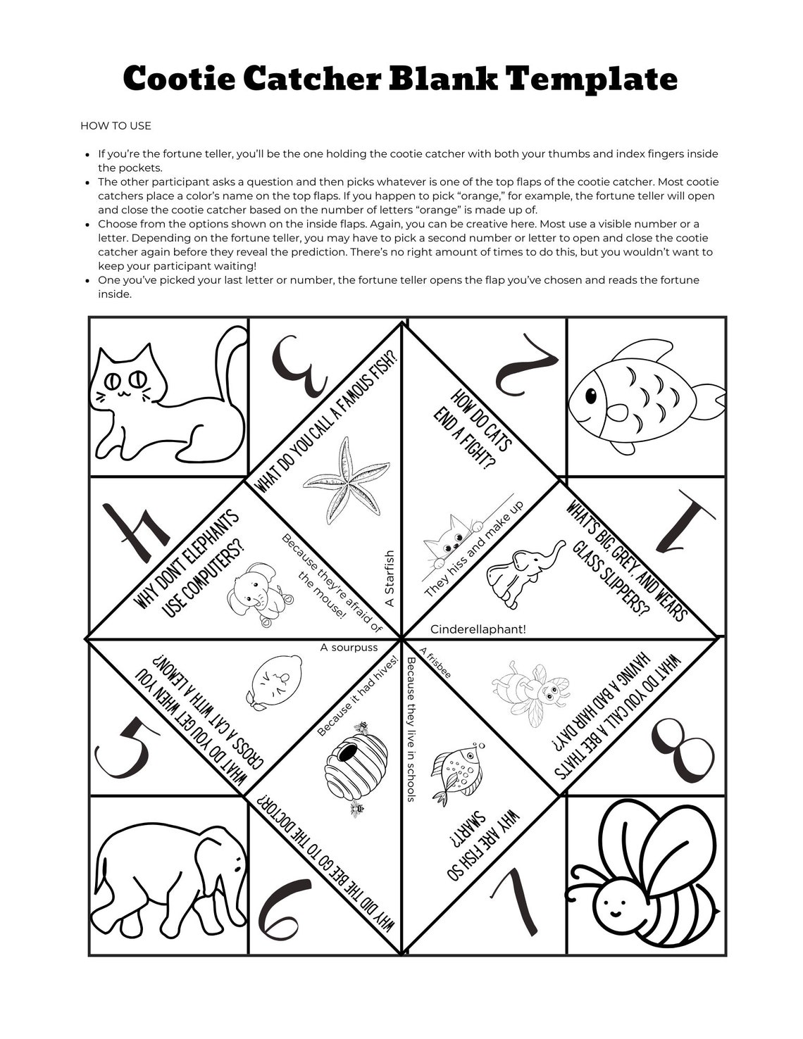 Color and Laugh Fortune Teller / Cootie Catcher for Kids - Etsy