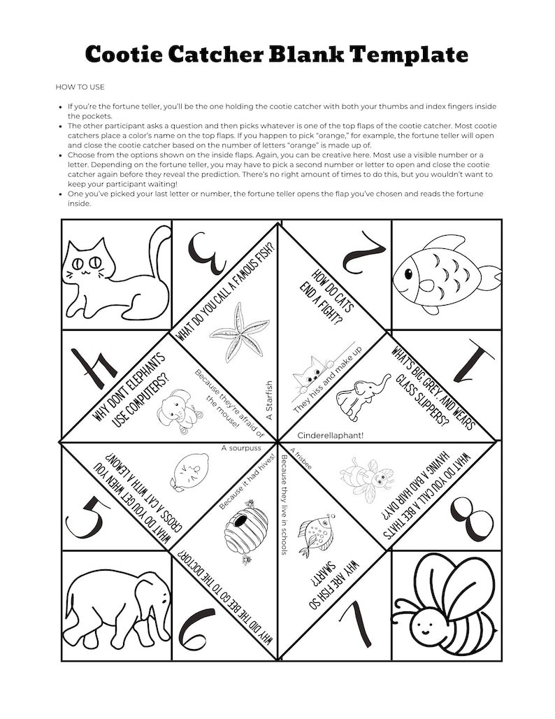 Color and Laugh Fortune Teller / Cootie Catcher for Kids - Etsy