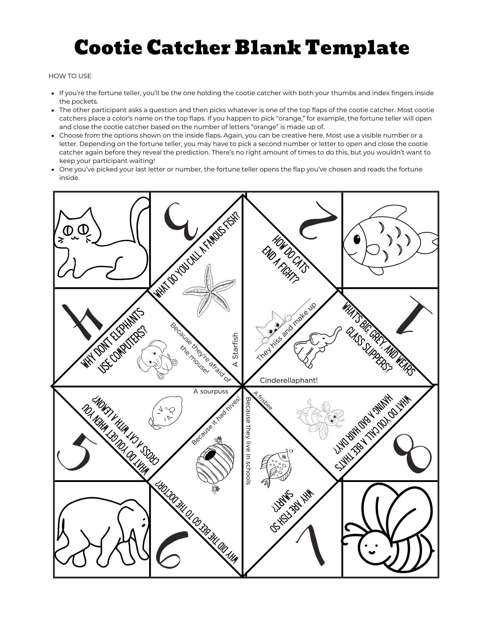 Color and Laugh Fortune Teller / Cootie Catcher for Kids - Etsy