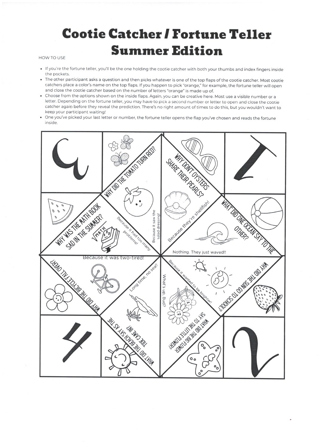 Color and Laugh Cootie Catcher #2 / Fortune Teller With Instructions - Etsy