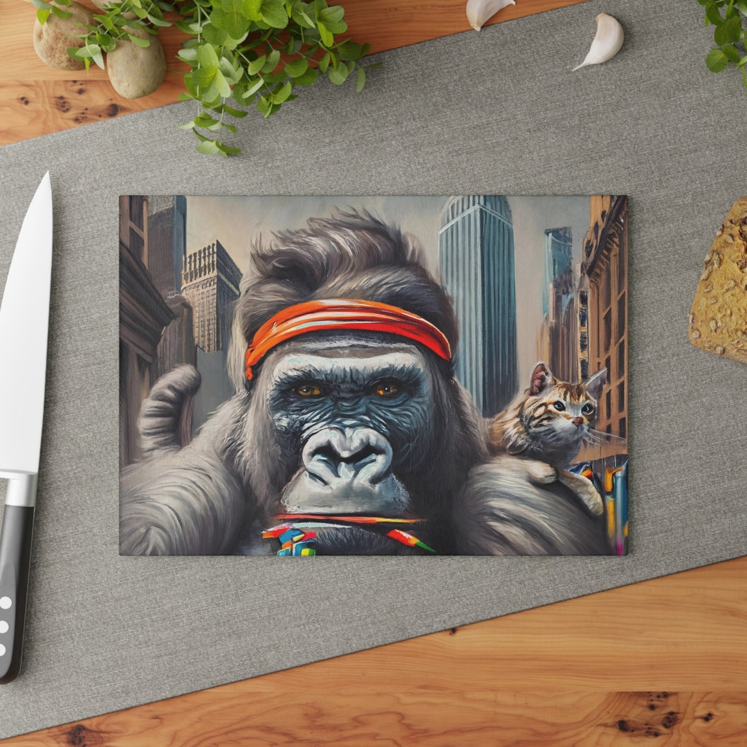 Big Dumb Ape Eating Crayons With Roaring Kitty Glass Cutting Board - Etsy