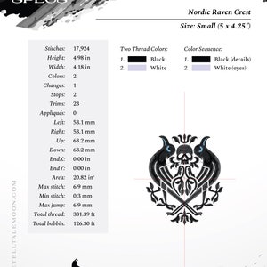 Embroidery: Nordic Raven Crest - Three Sizes Between 5 and 6.5 Inches ...