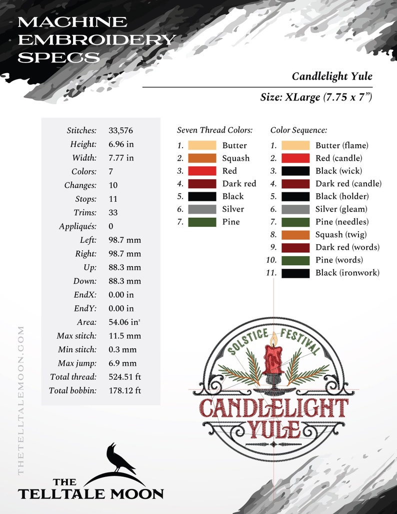 Embroidery: Candlelight Yule - Five Sizes Between 5 and 9 Inches Wide ...