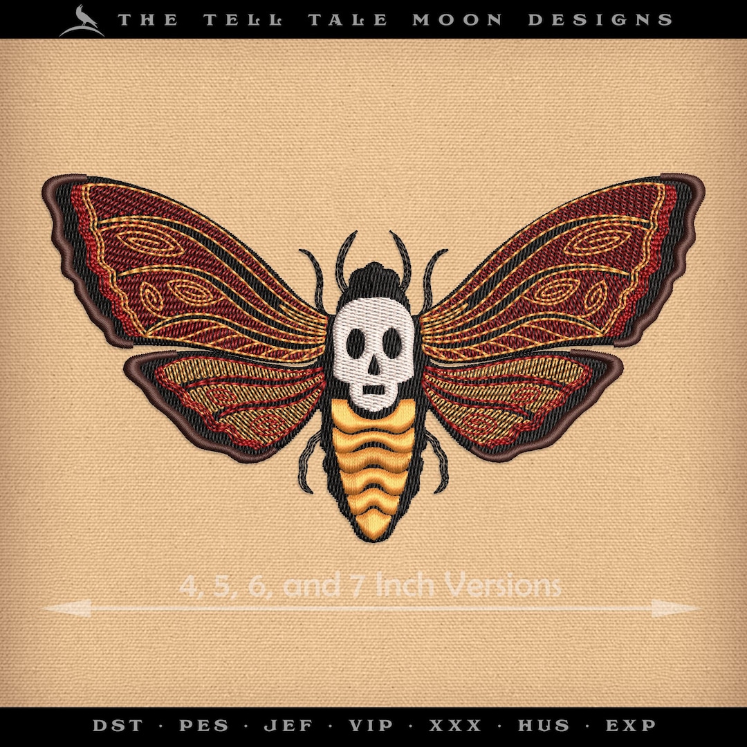 Embroidery: Horror-themed Death Head Moth - Four Sizes 4 to 7 Inches ...