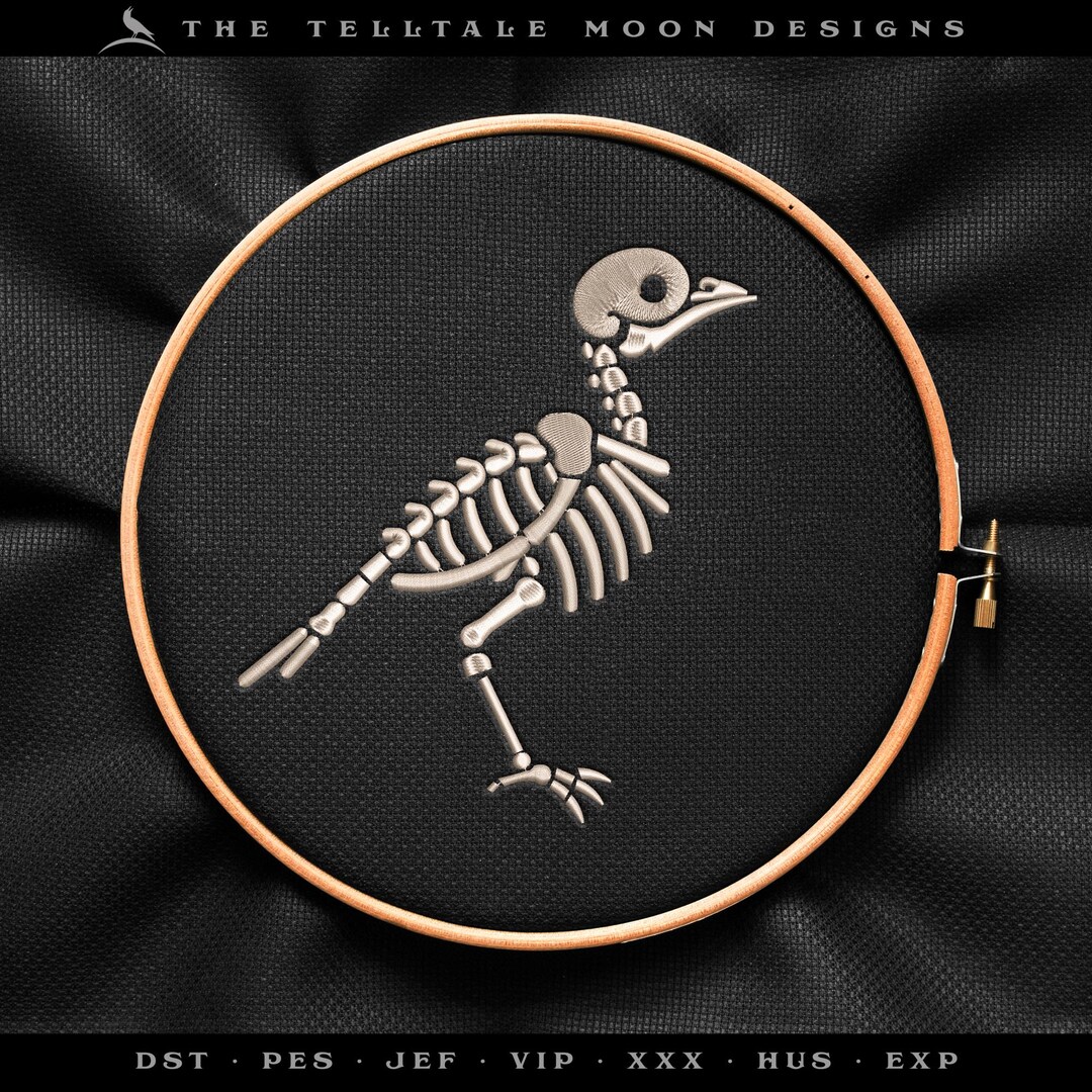 Bony Little Bird Embroidery Design – Gothic Skeleton Linework – Five ...