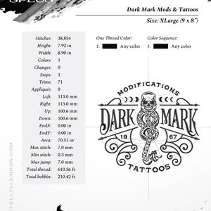 Embroidery: Dark Mark Tattoos & Mods - 7, 8, and 9 Inches - One Thread ...