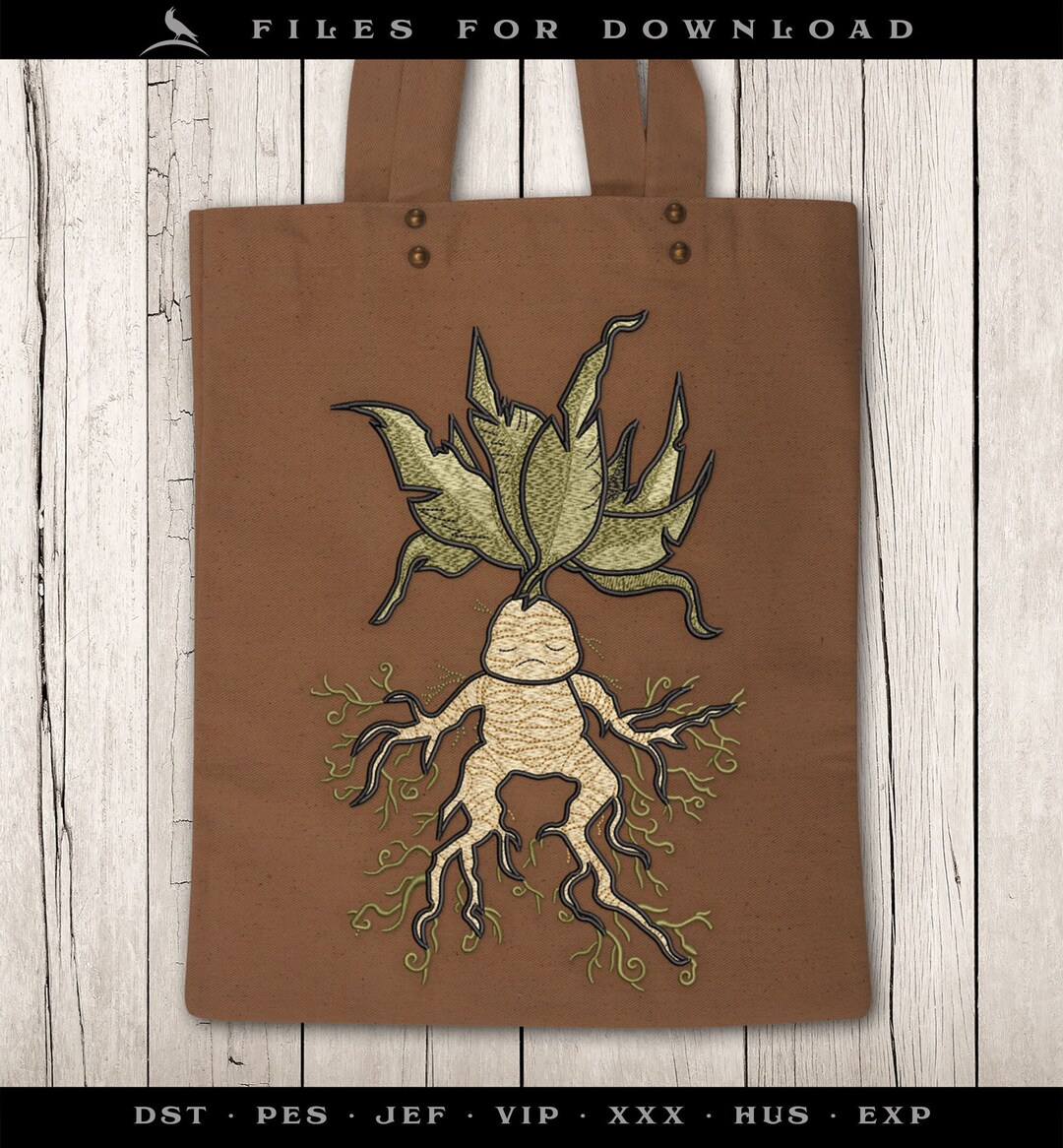 Mandrake Root Embroidery Design – Magical Botanical Herbology Art – 8×8 ...