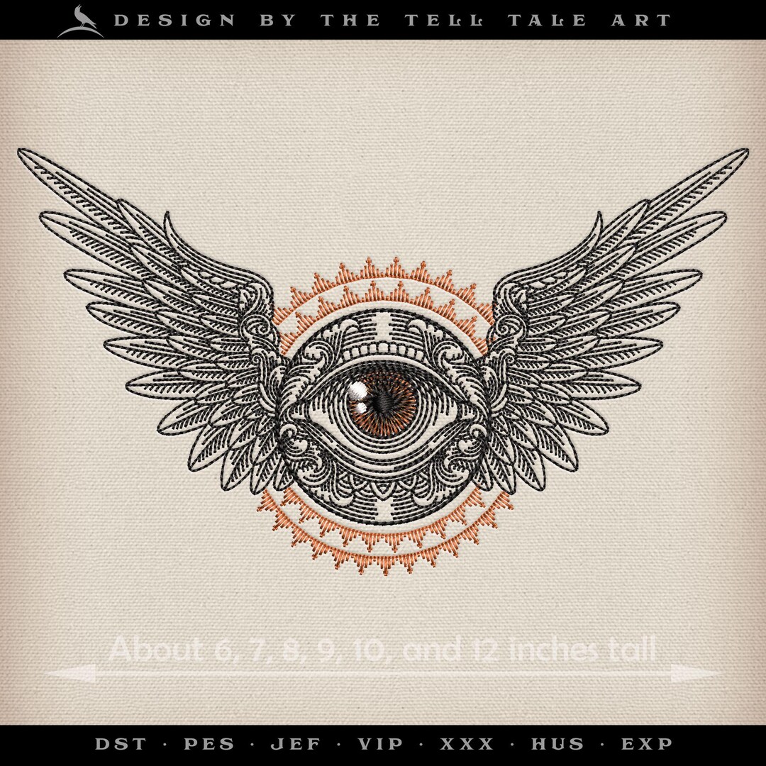 Solo Seraph Embroidery Design – Winged Eye Engraving – Six Sizes 6 to ...