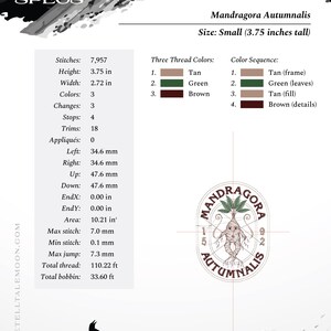 Embroidery: Magical Mandrake Label 3.5, 4, 4.5, 5, and 6 Inches Three ...