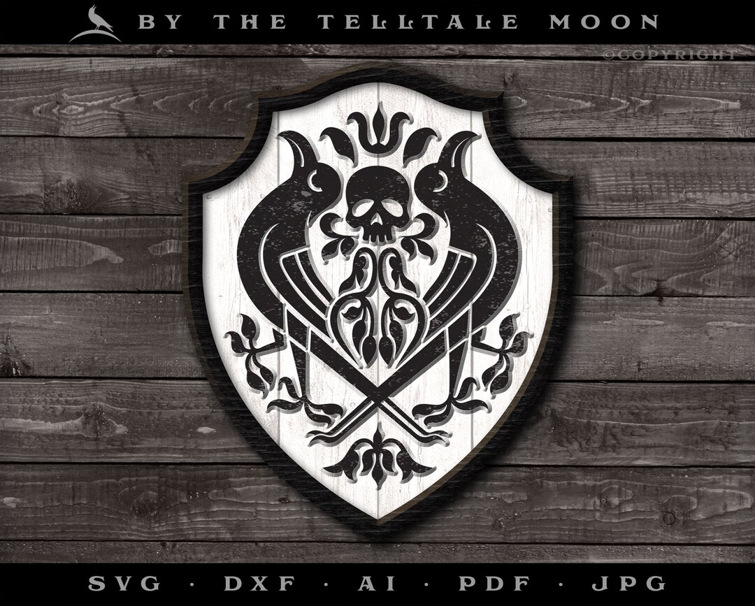 Art & Cut Files: Nordic Raven Crest and Damask, Vintage-style Art in ...
