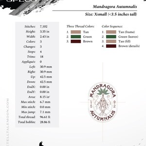 Embroidery: Magical Mandrake Label 3.5, 4, 4.5, 5, and 6 Inches Three ...