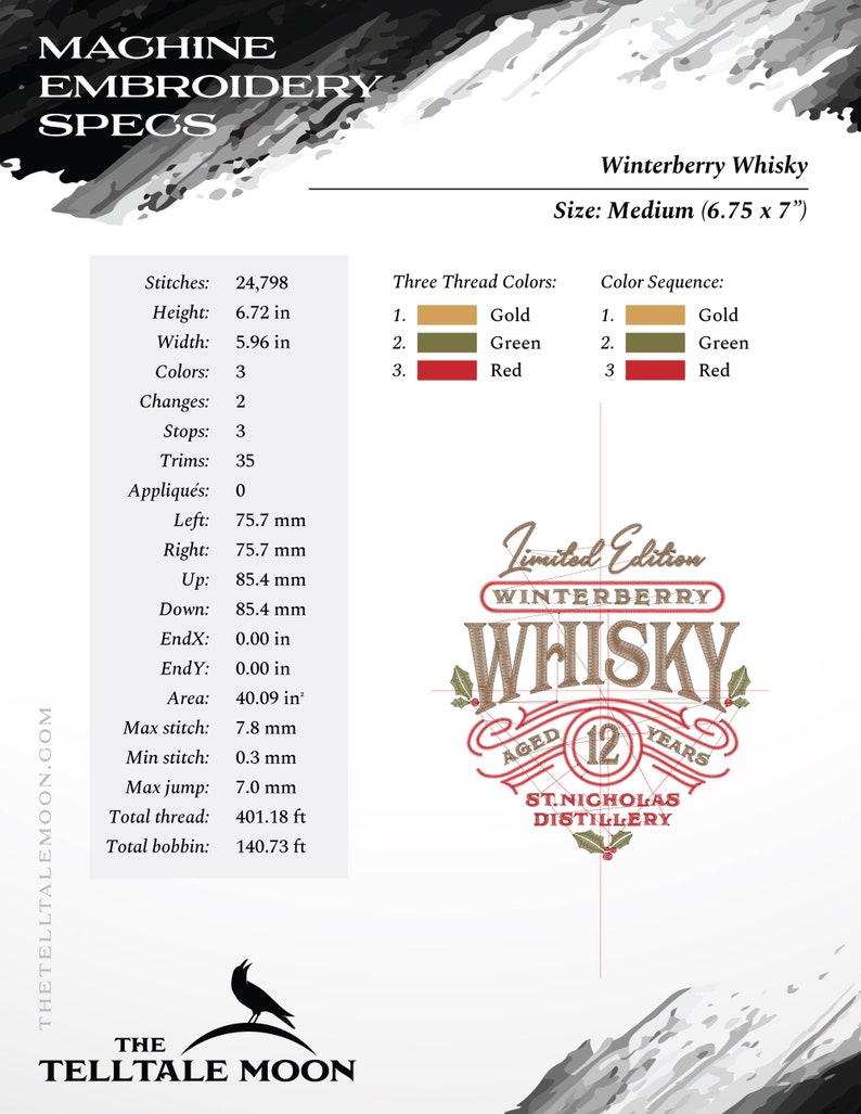 Winterberry Whisky Label Embroidery Design: Classic Digital File - Etsy