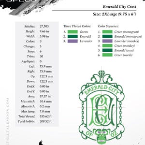 Embroidery Files: Emerald City Crest, Inspired by the Classic Book ...