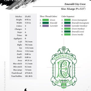 Embroidery Files: Emerald City Crest, Inspired by the Classic Book ...