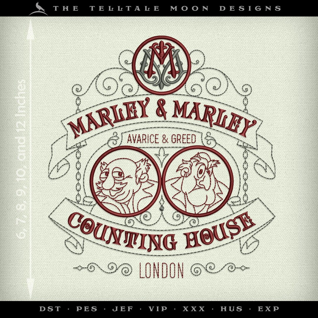 Embroidery: marley and Marley Counting House Seven Sizes Between 5 and ...