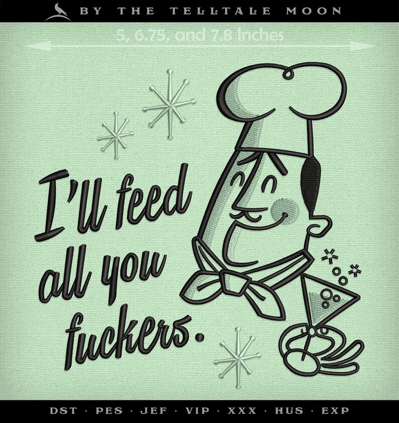 Retro Sassy Chef Embroidery Design: Two Colors, Multiple Formats ...